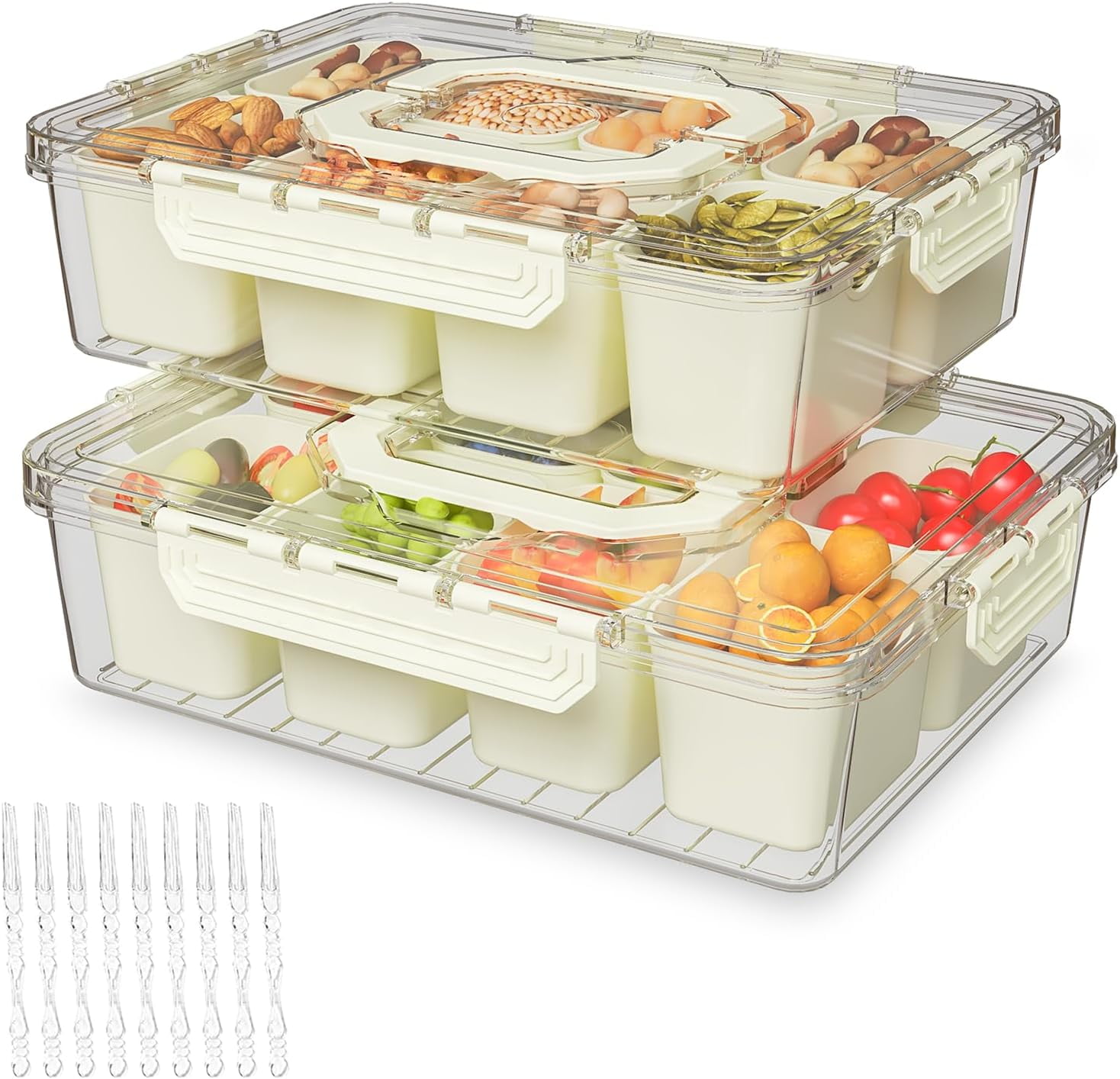 Divided Serving Tray with Lid and Handles 8 Compartments Snack Box Container Charcuterie ...