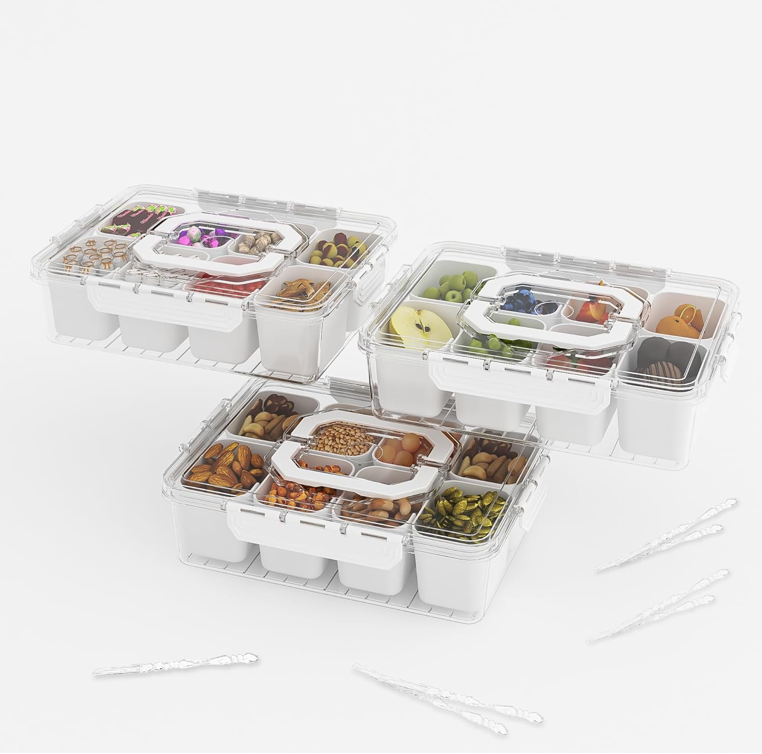 Divided Serving Tray with Lid and Handles 8 Compartments Snack Box ...