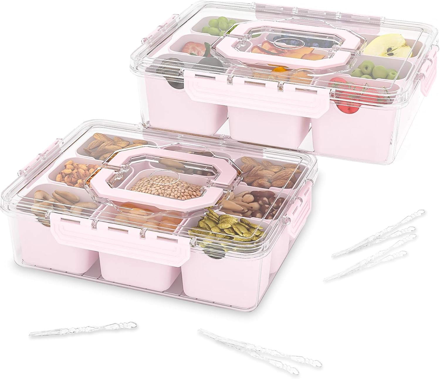 Divided Serving Tray with Lid and Handles 8 Compartments Snack Box ...