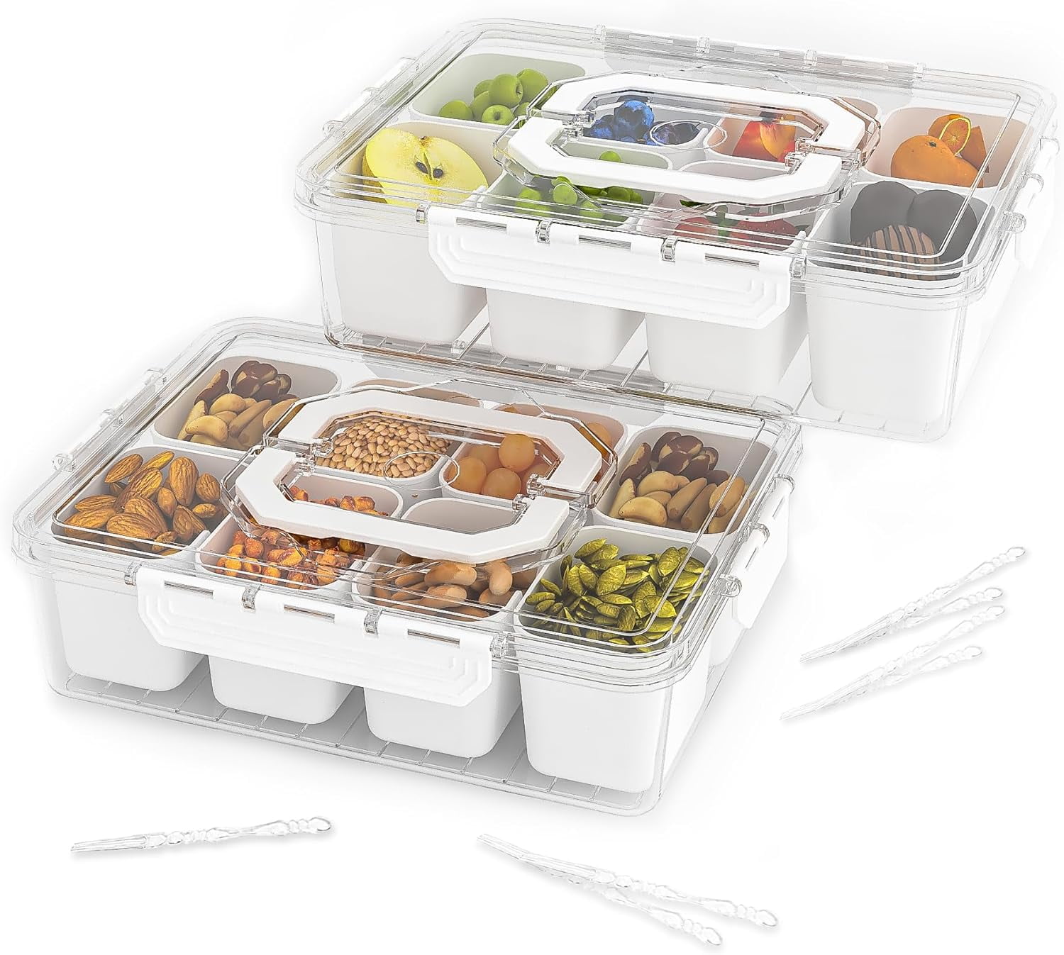 Divided Serving Tray with Lid and Handles 8 Compartments Snack Box ...