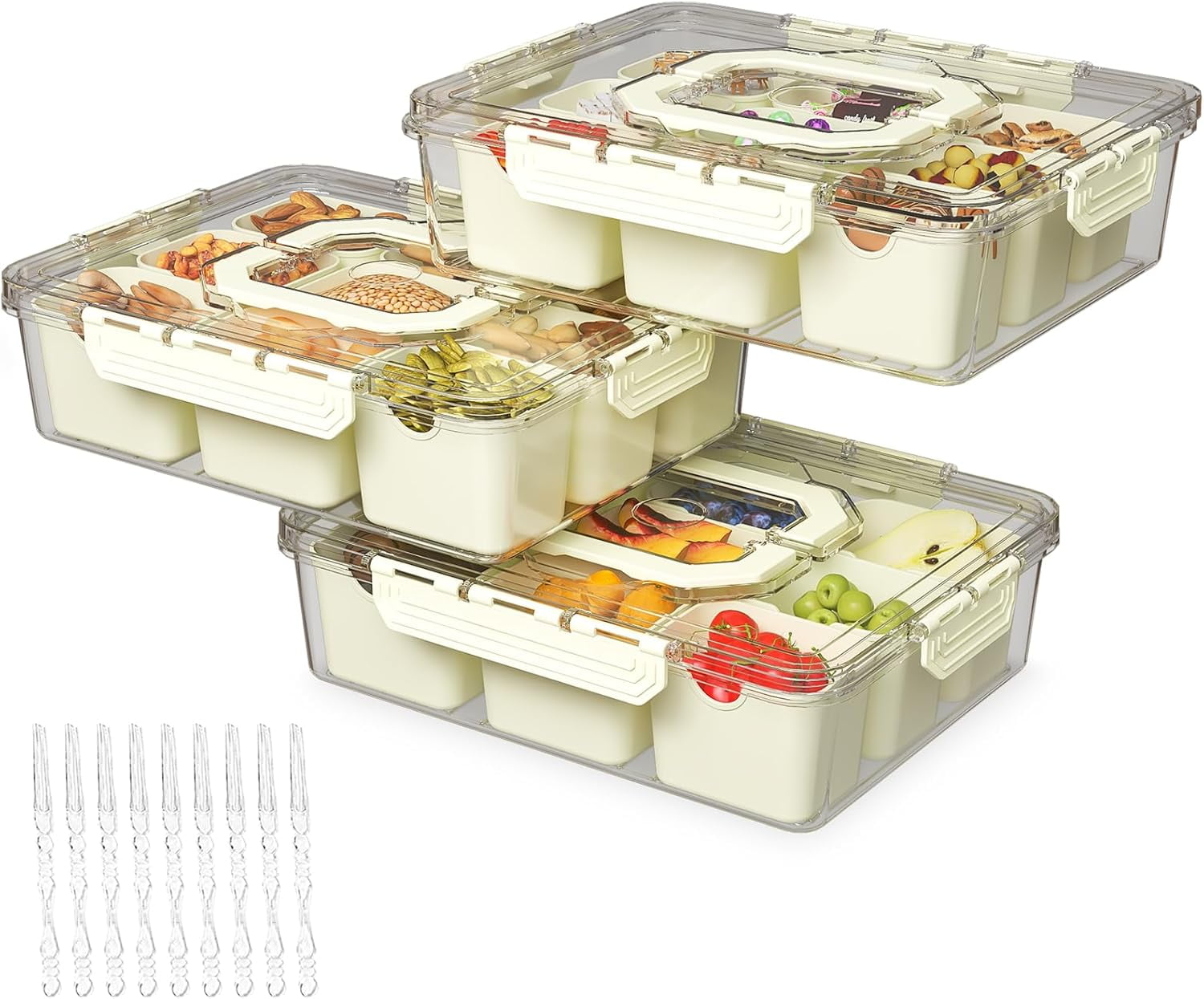 Divided Serving Tray with Lid and Handles 8 Compartments Snack Box ...