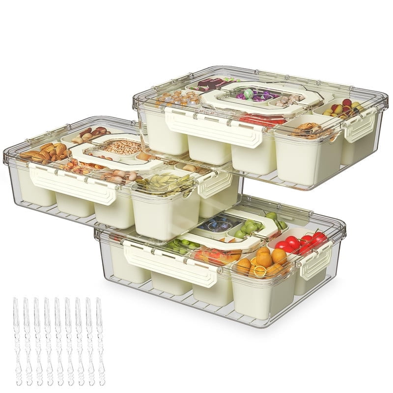 Divided Serving Tray with Lid and Handles 8 Compartments Snack Box ...