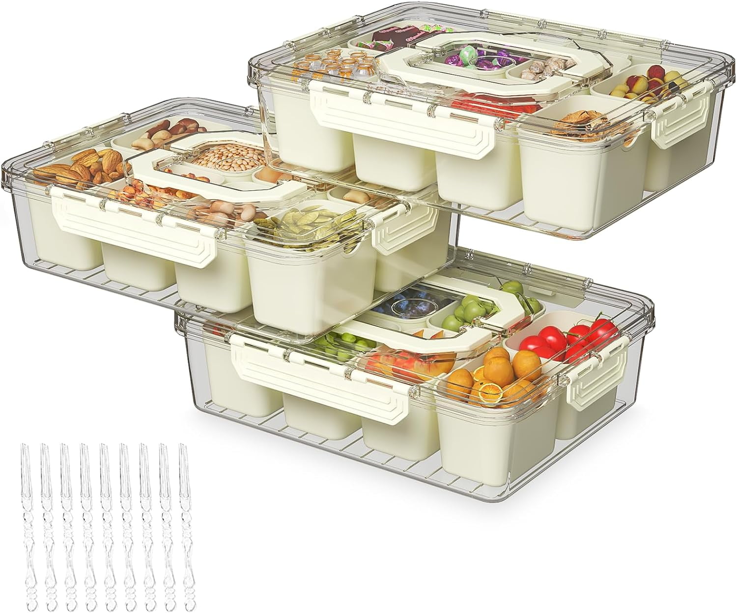Divided Serving Tray with Lid and Handles 8 Compartments Snack Box ...