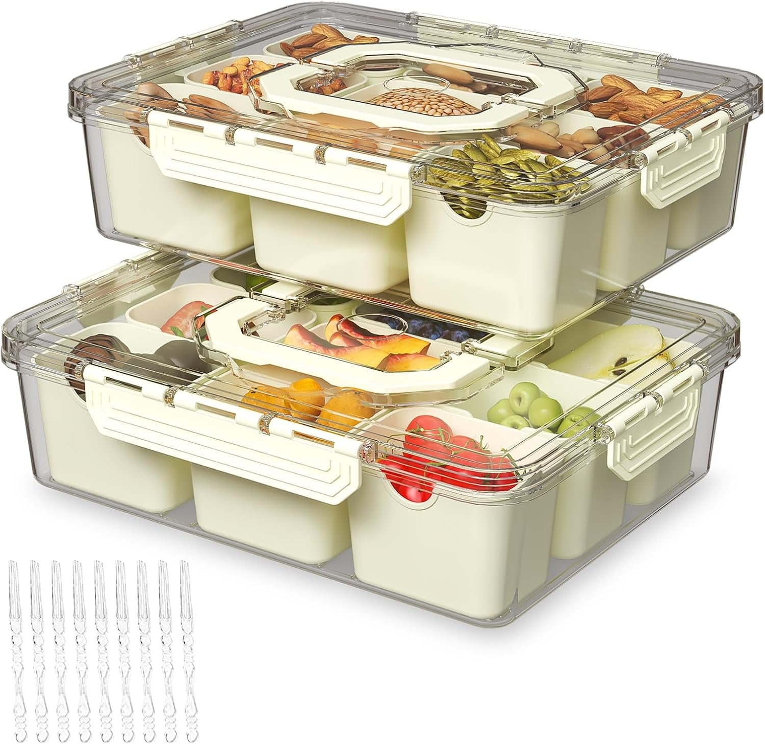 Divided Serving Tray with Lid and Handles 9 Compartments Snack Box ...