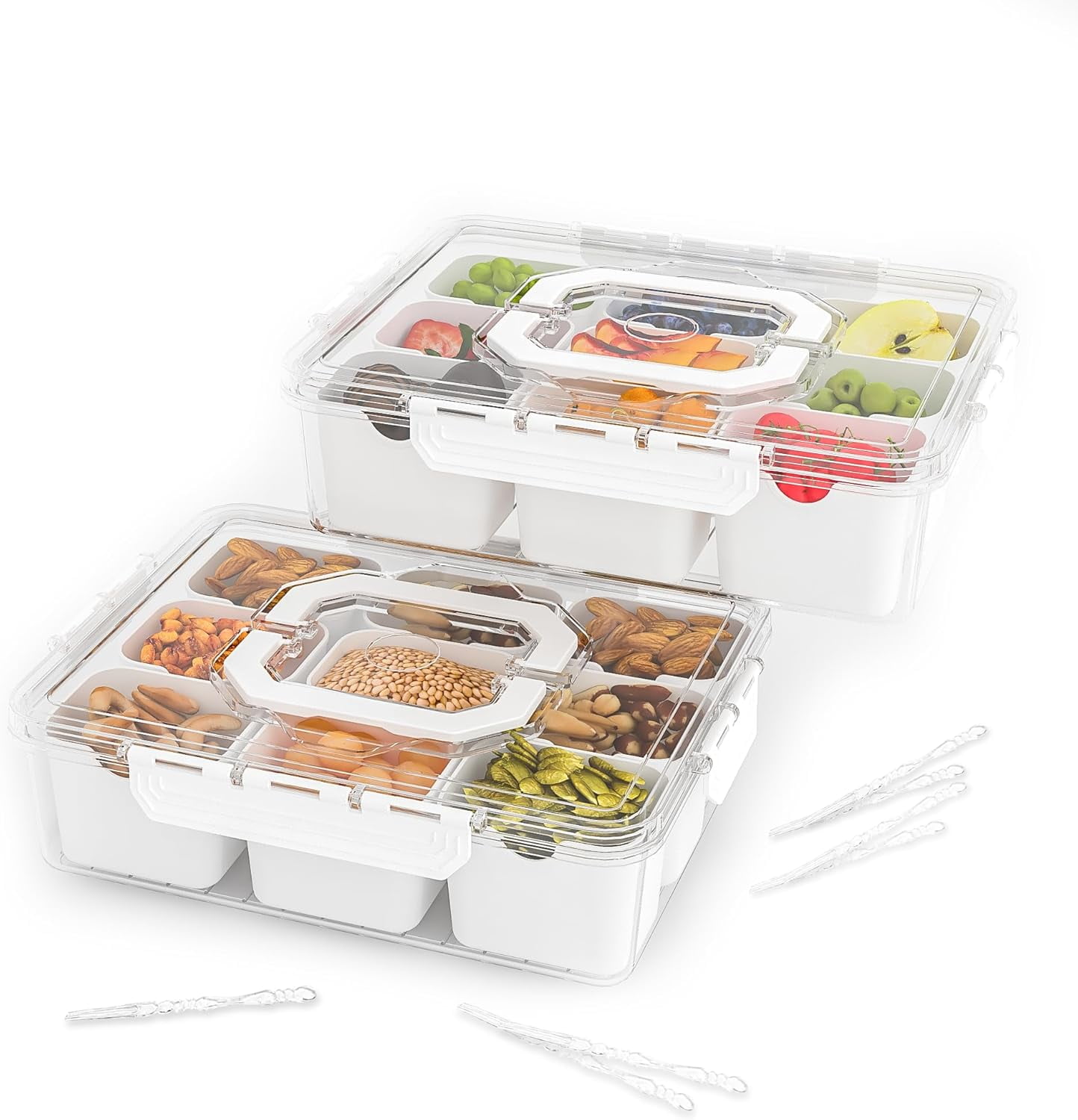 Divided Serving Tray with Lid and Handles 9 Compartments Snack Box ...