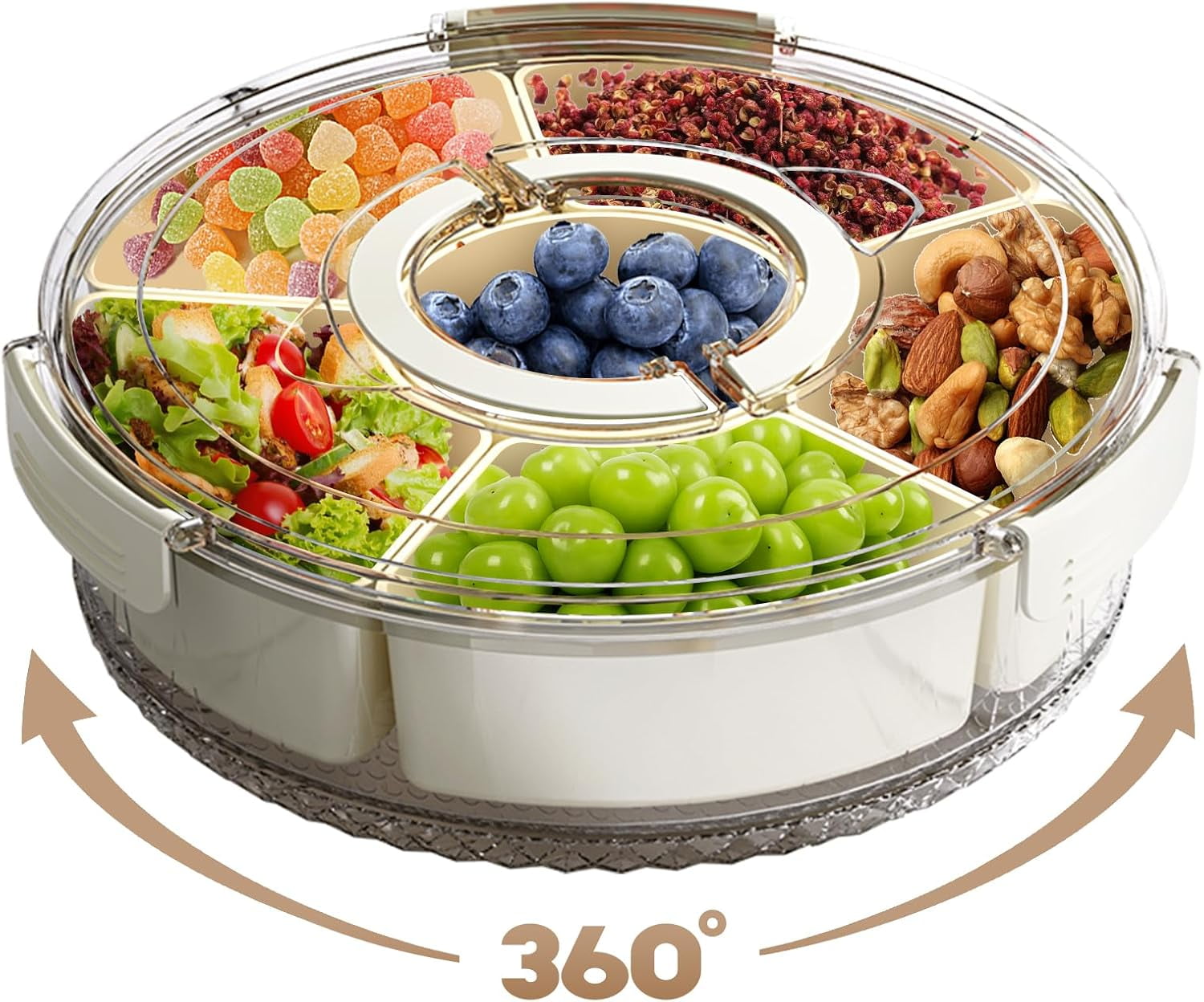 Divided Serving Tray with Lid – Rotating Snackle Box Container for ...