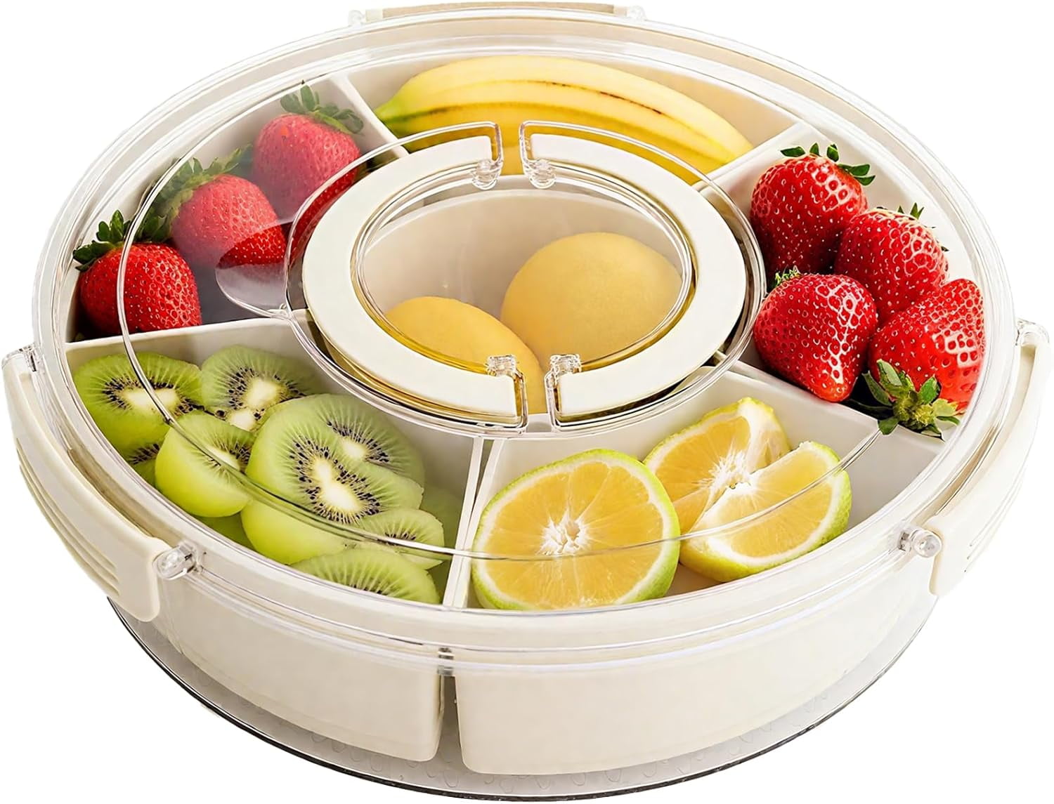 Divided Serving Tray with Lid Rotating Veggie Tray Charcuterie Tray for ...
