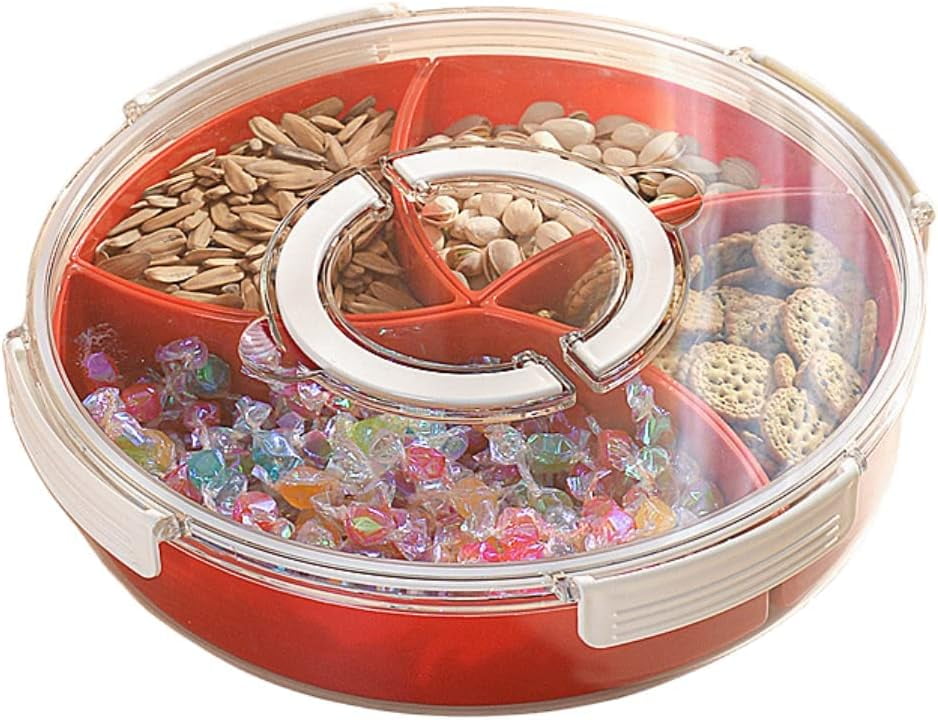 Divided Serving Tray with Lid Snack Containers, Compartment Round Food ...
