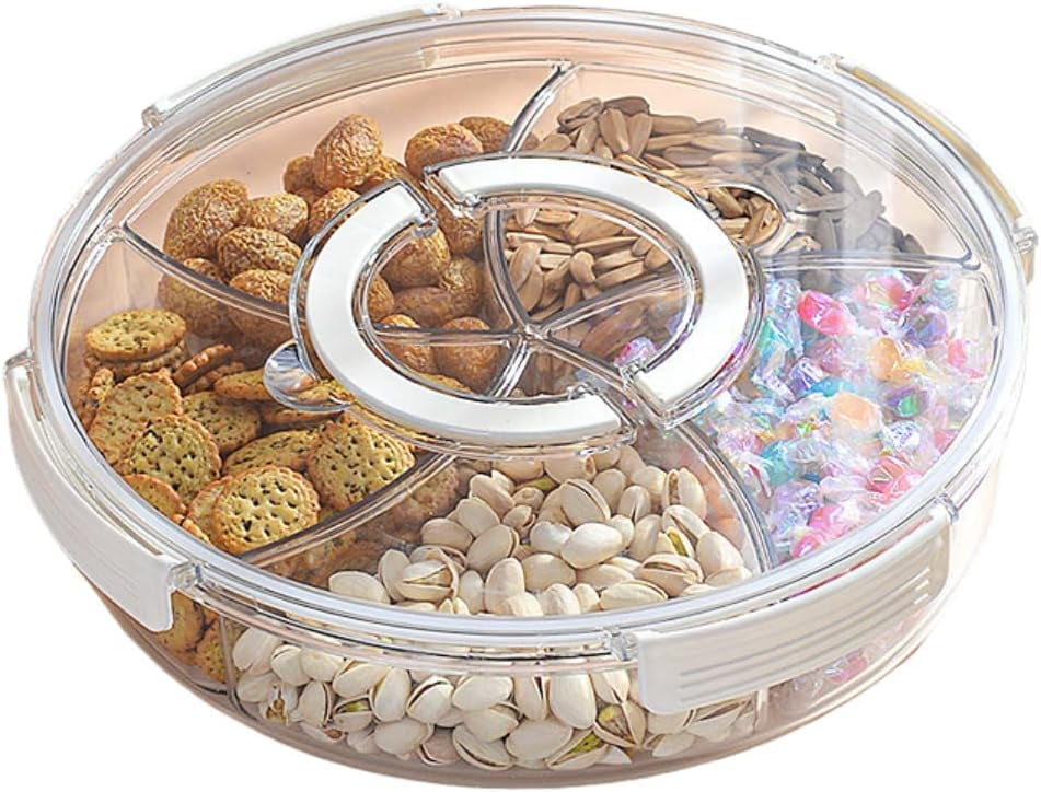 Divided Serving Tray with Lid Snack Containers, Compartment Round Food ...