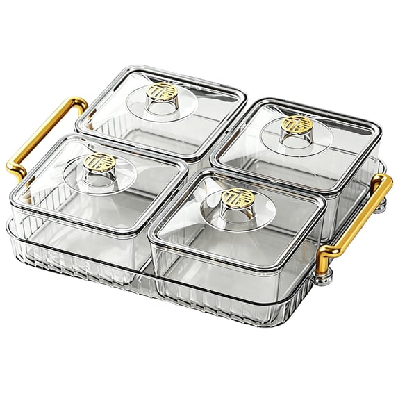 Divided Serving Tray, Snack Platter With Covered Bowls, Plastic Food ...