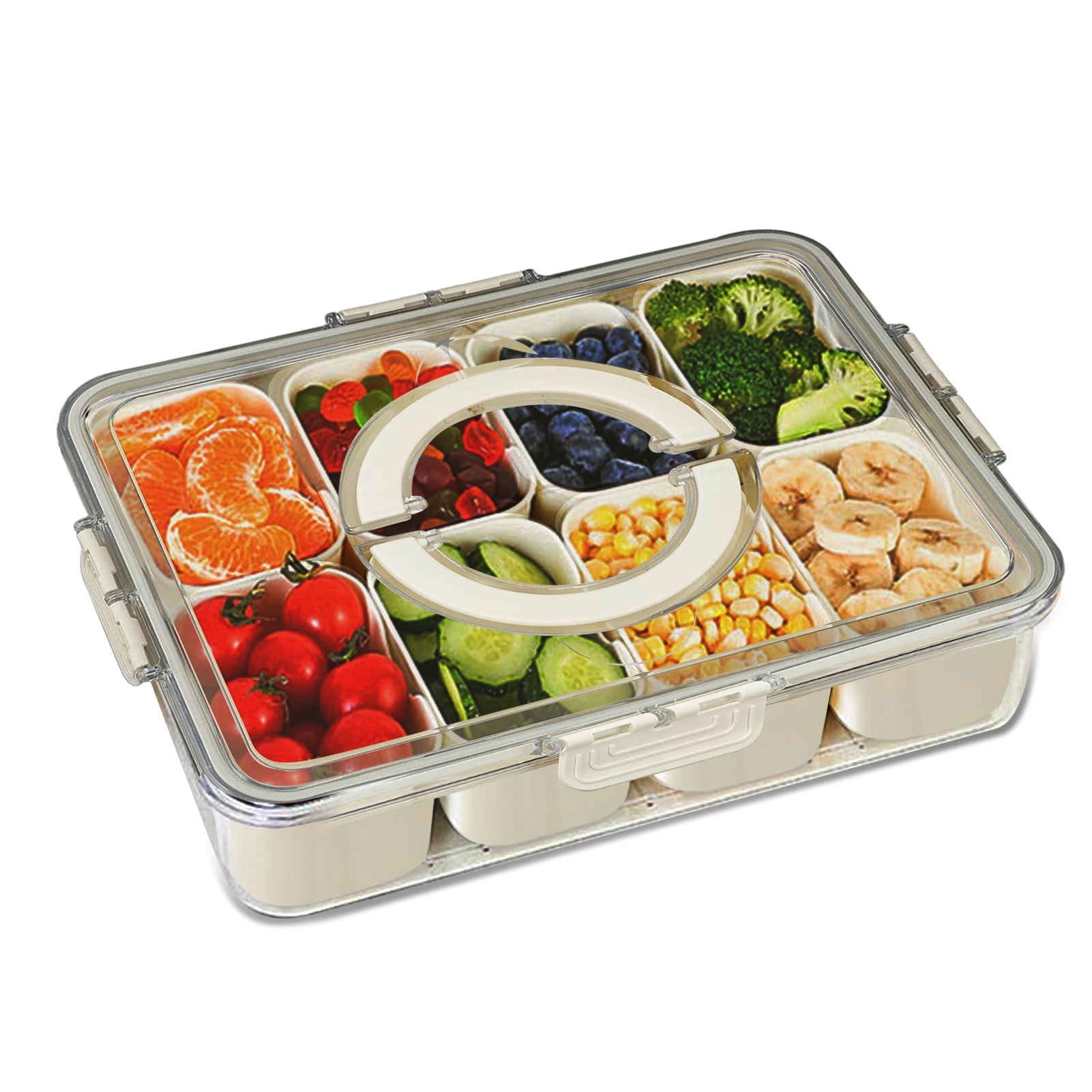 8 Compartments Divided Serving Tray with Lid and Handle Portable Snack ...