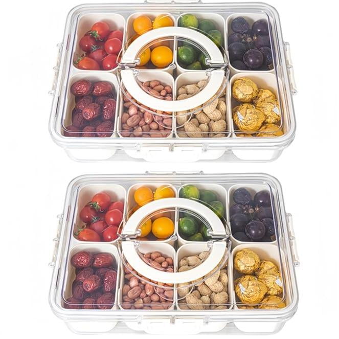 Divided Serving Tray with Lid & Handle Portable Sturdy Snackle Box for ...
