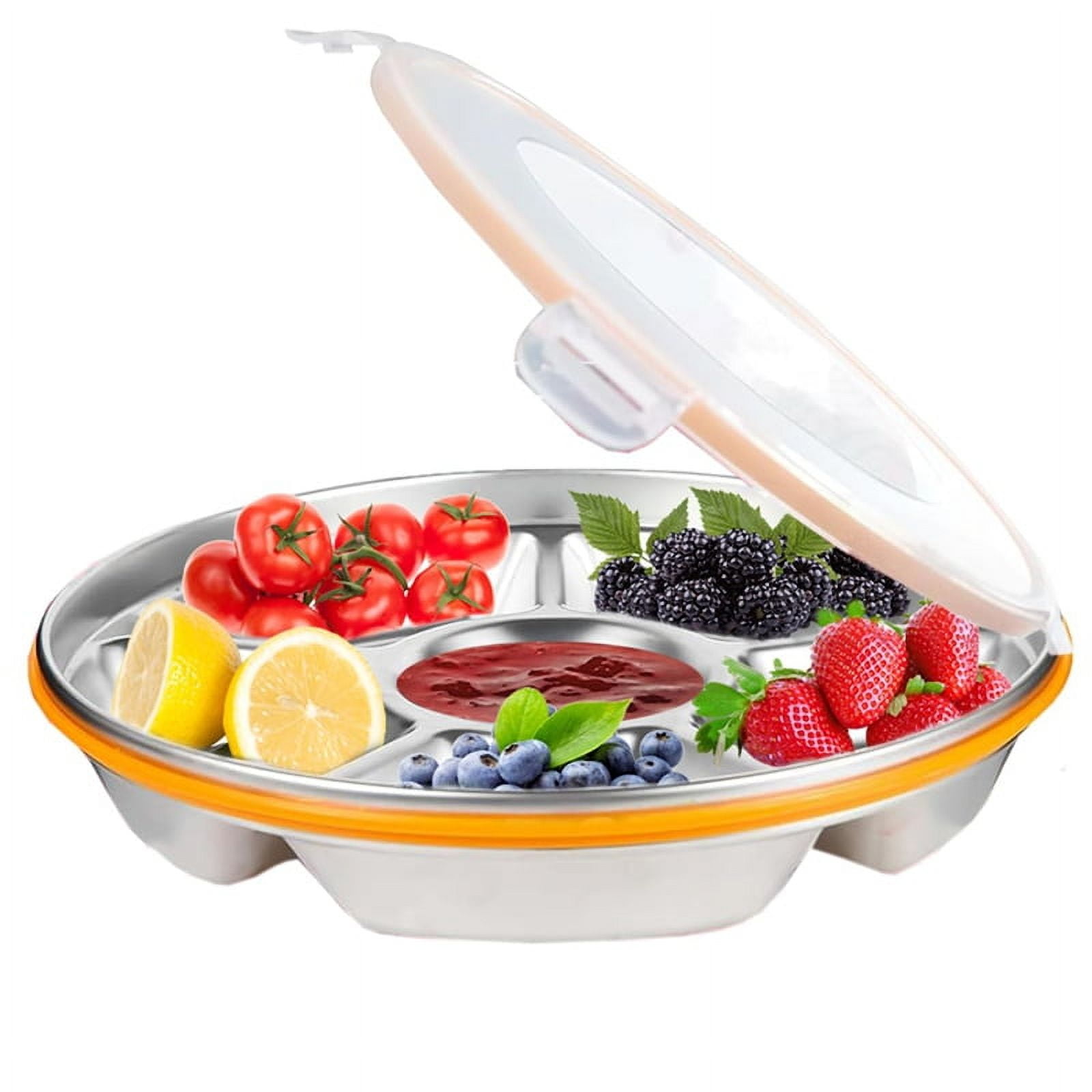 Divided Serving Tray with Lid - Reusable Veggie and Dip Snack Platter 6 ...