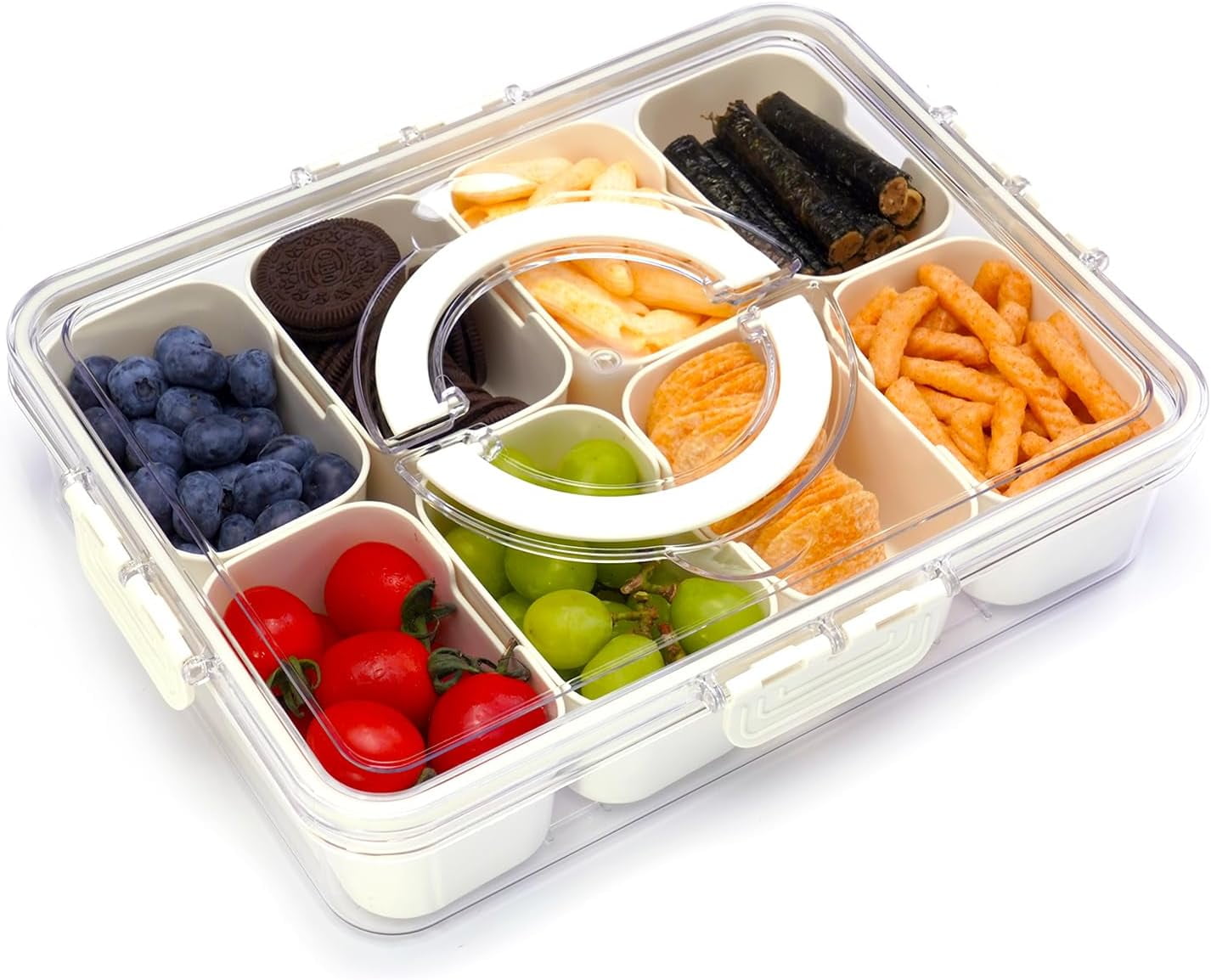 Divided Serving Tray with Lid and Handle Portable Snack Containers ...