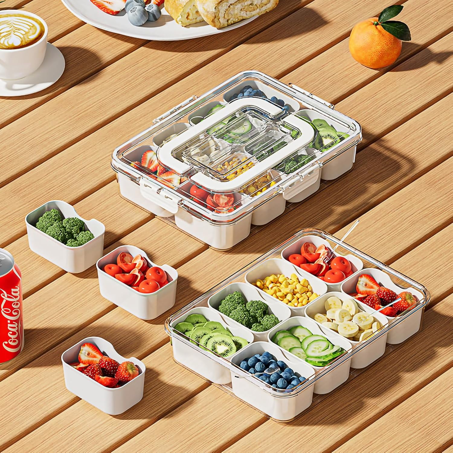 Divided Snack Box Container with Lid Handle 8 Compartment Serving ...