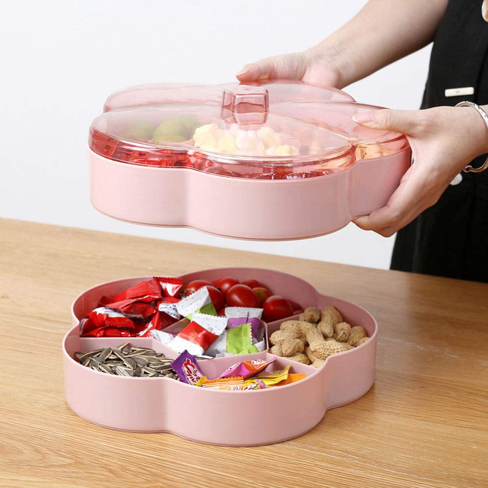Divided Snack Serving Tray with Lid, Reusable Veggie Tray Snackle Box ...