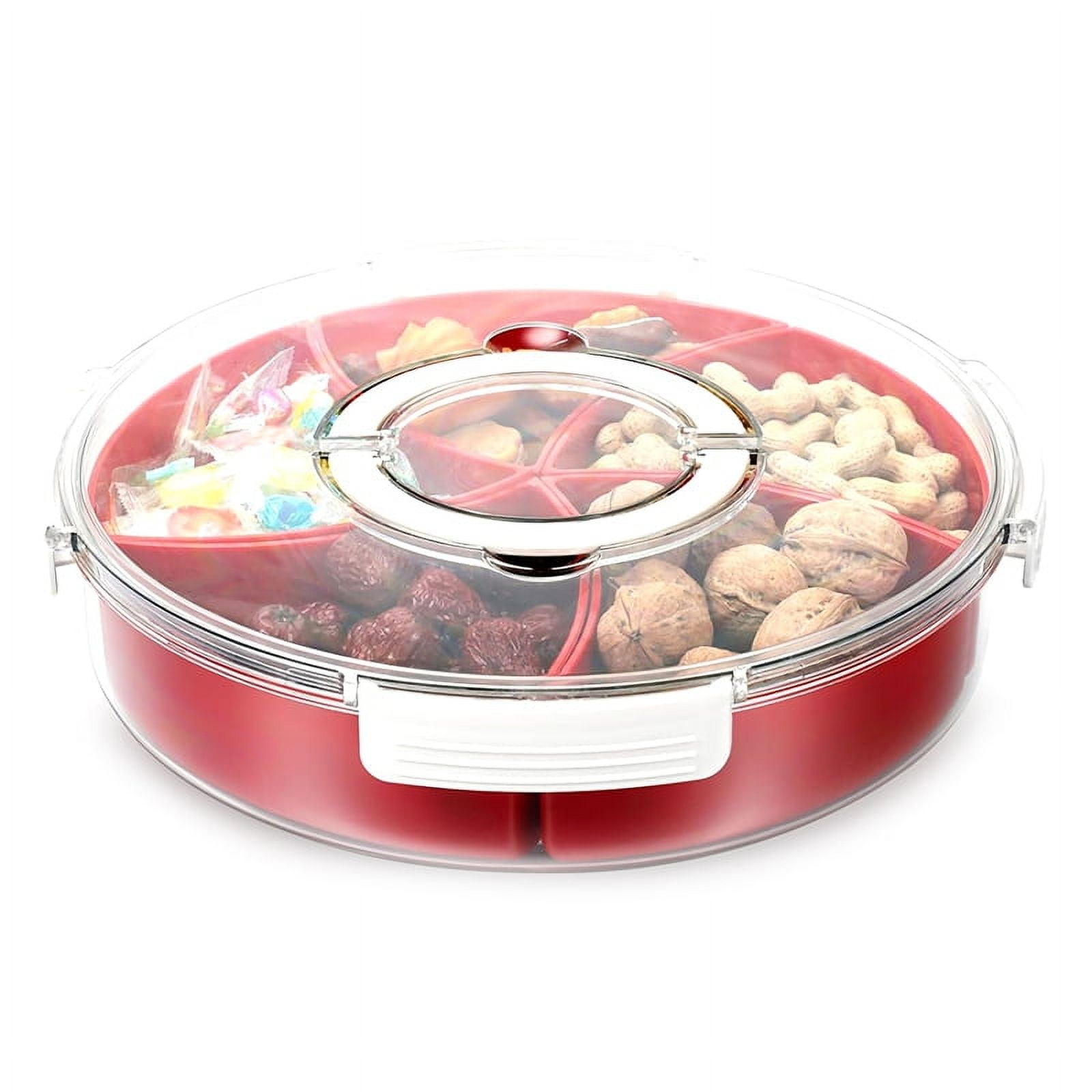 Divided Snack Serving Tray with Lid Handle, 5 Compartments Plastic Food ...