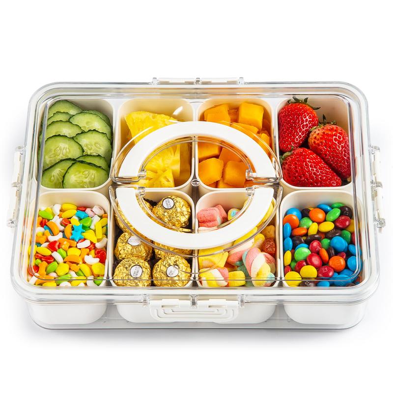 Divided Snackle Box with Lid & Handle - Portable Charcuterie Tray for ...