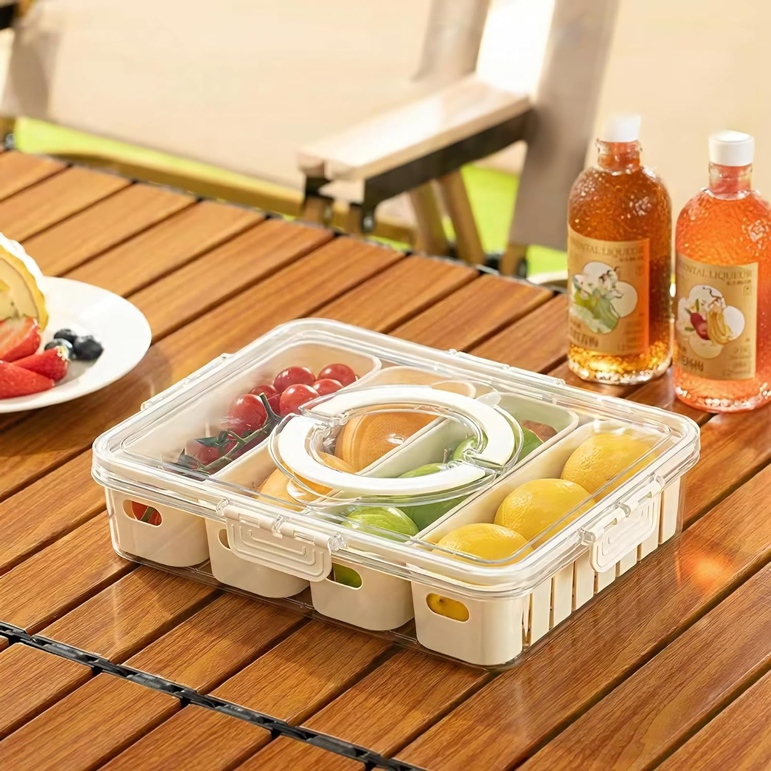 Divided Snackle Box with Lids Stackable Food Serving Tray for Fruit ...