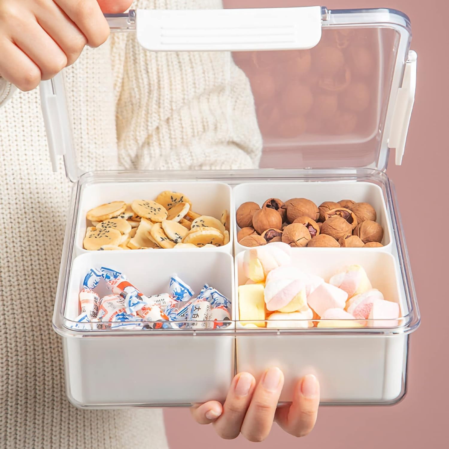 Divided Snackle Box with Lids Stackable Food Serving Tray for Fruit ...