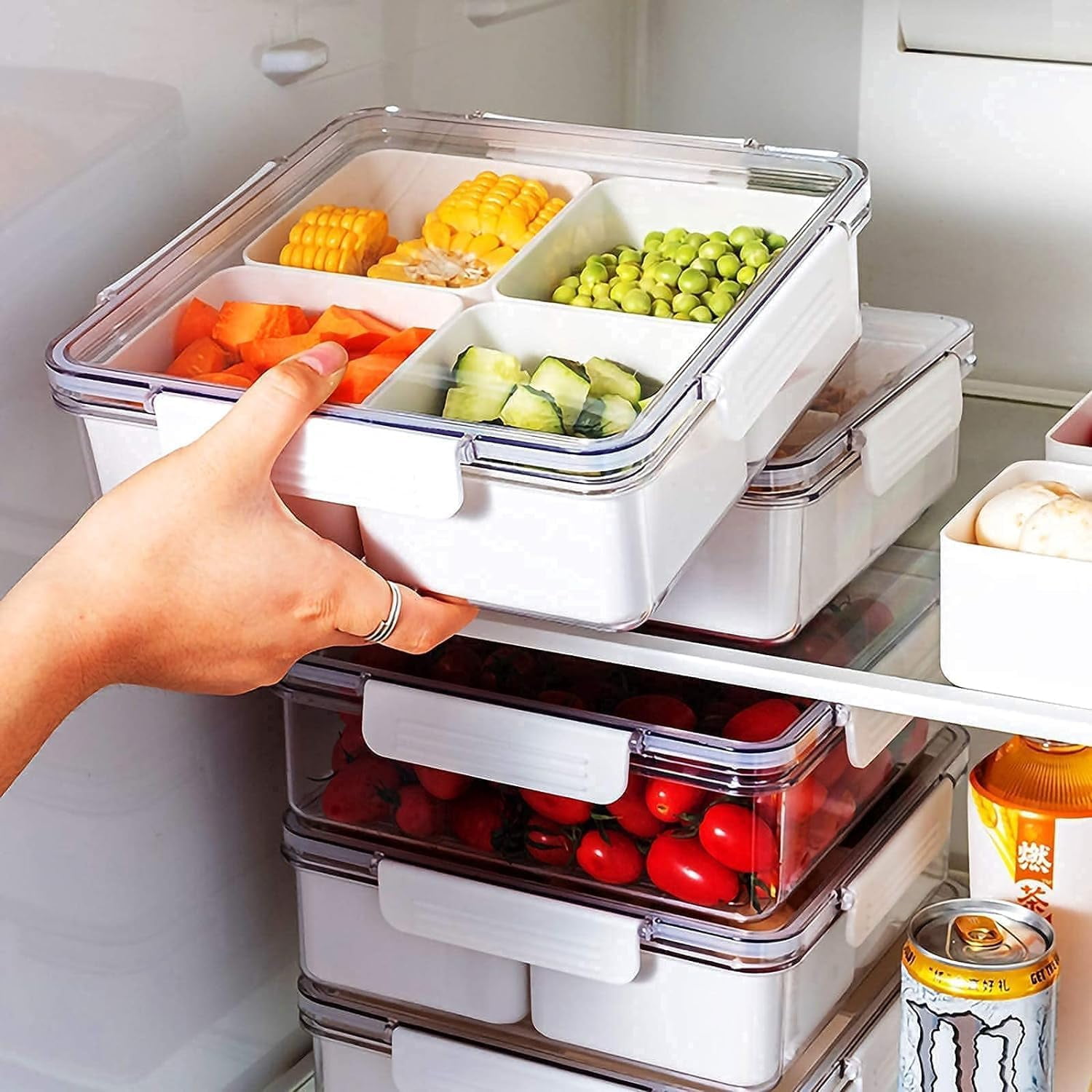 Divided Snackle Box with Lids Stackable Food Serving Tray for Fruit ...