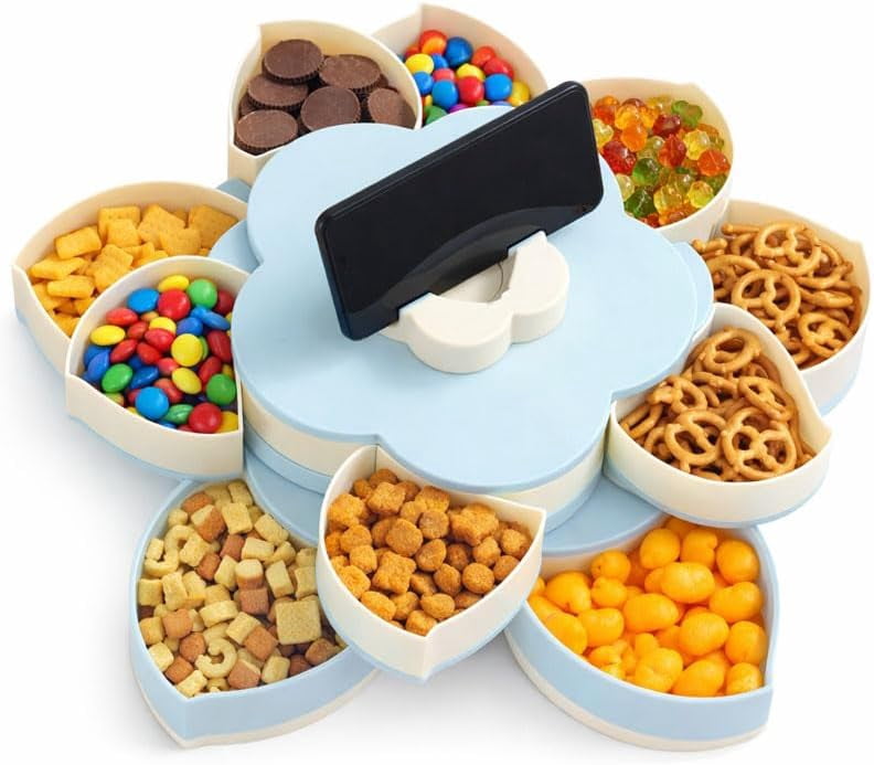Divided Spin Snack Serving Tray, Single or Double Layer with Phone ...