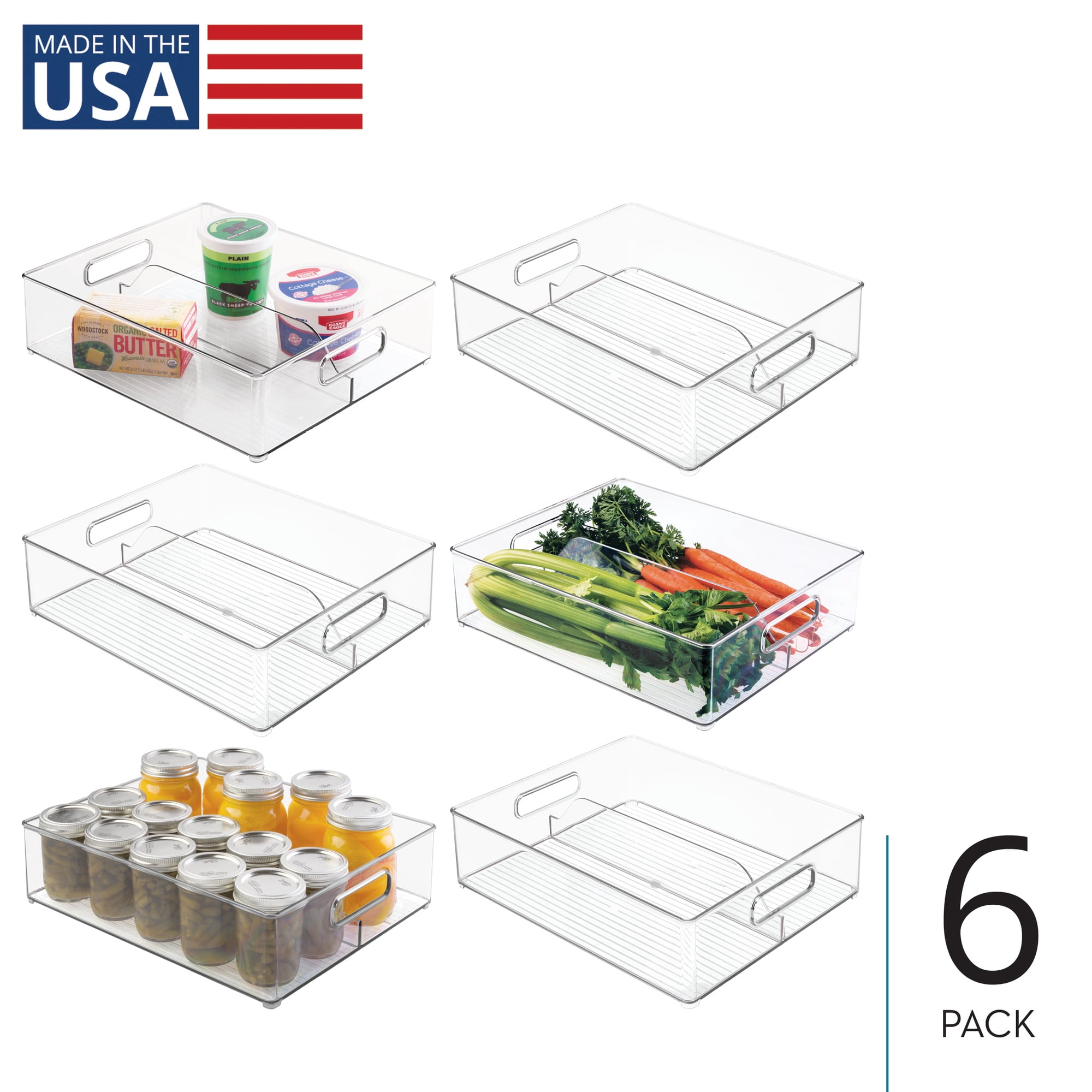 iDesign Divided Storage Bin for Fridge or Pantry, Set of 6, Clear, Made ...