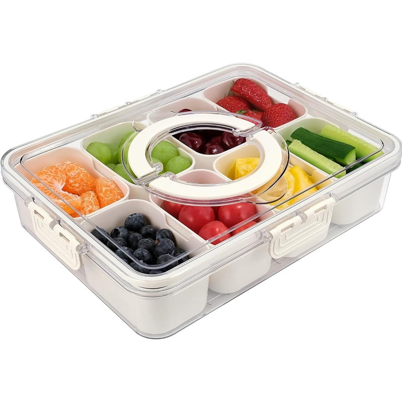 Divided Veggie Tray with Lid and Handle 8 Compartment Serving Tray with ...