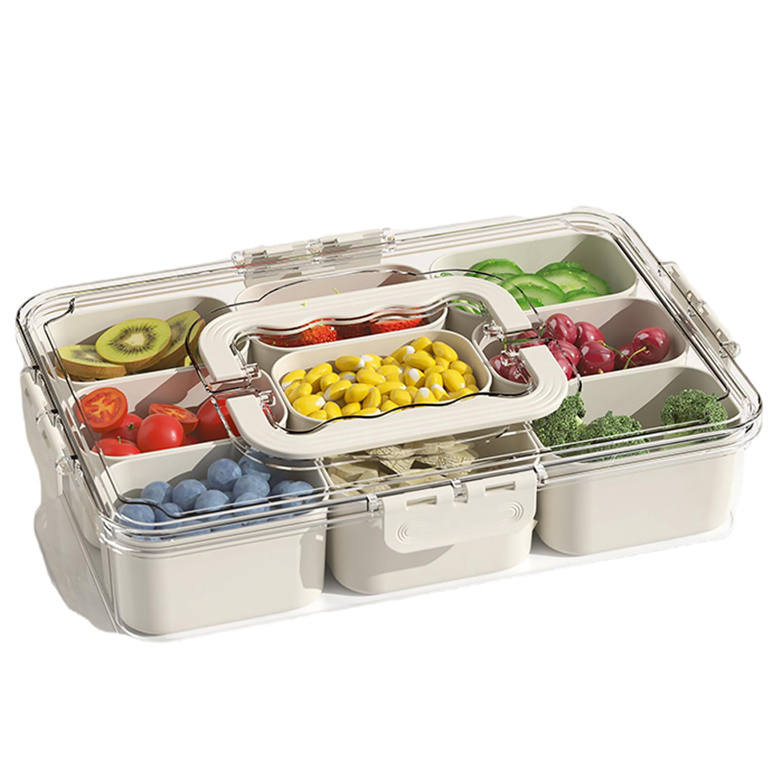 Divided Veggie Tray with Lid and Handle 9 Compartment Serving Tray with ...