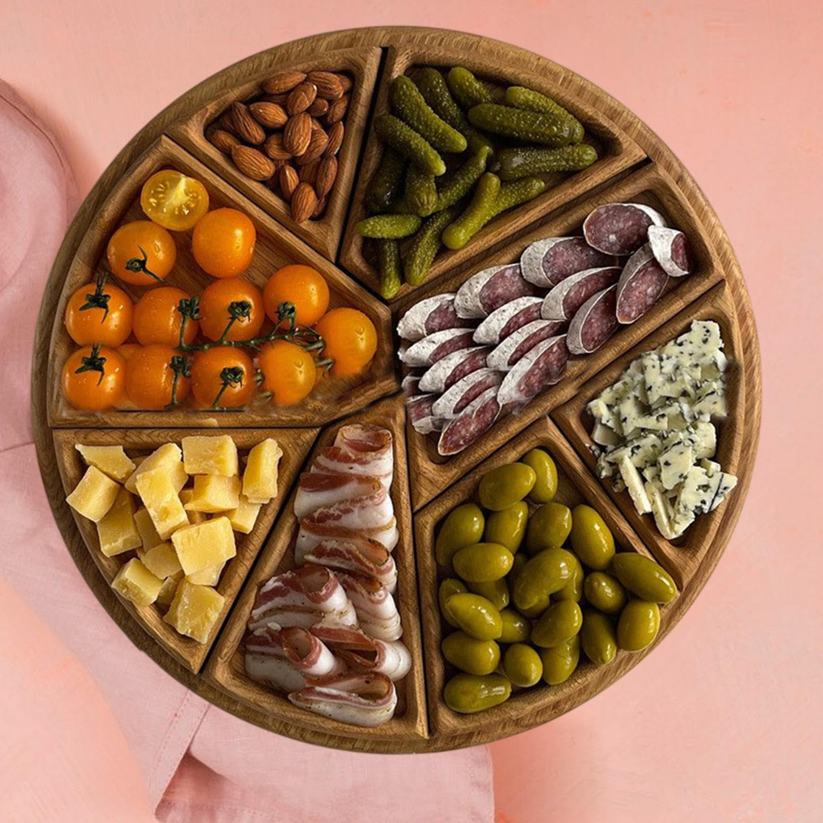 Divided Wood Serving Chip Tray, 10" Snack Plate Serving Platter Round ...