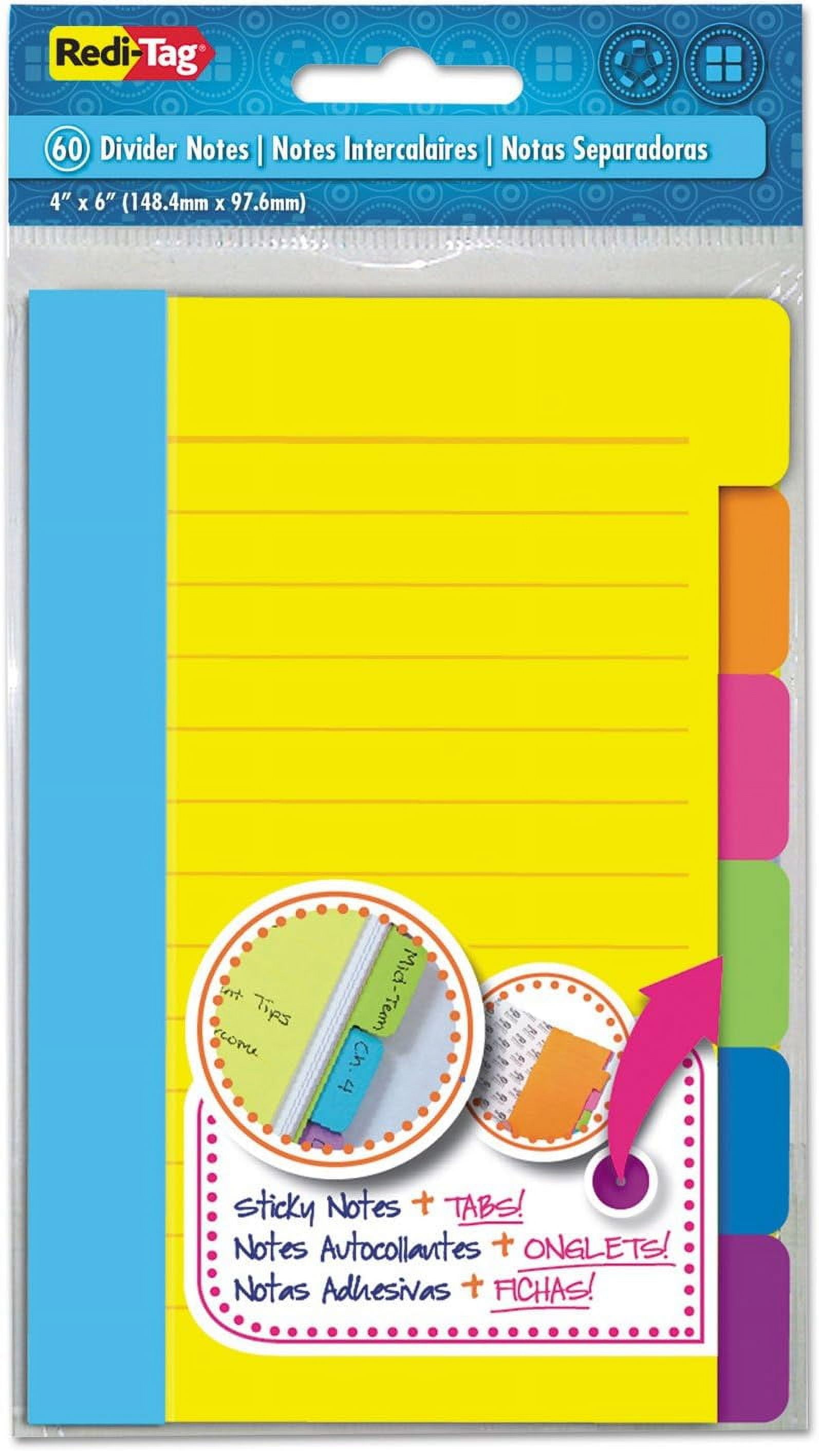 Divider Sticky Notes, Tabbed Self-Stick Lined Notepads, 180 Ruled Notes ...