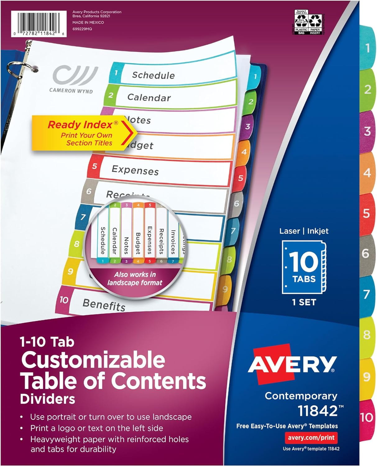 Dividers for 3 Ring Binders, 10 Tabs per Set, Customizable Table of ...