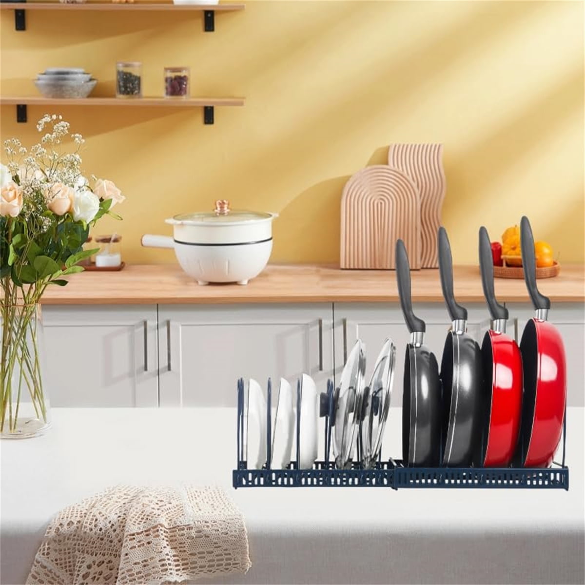 Dividers Expandable Pot Pan Organizer Rack Heavy Duty Cast Iron ...