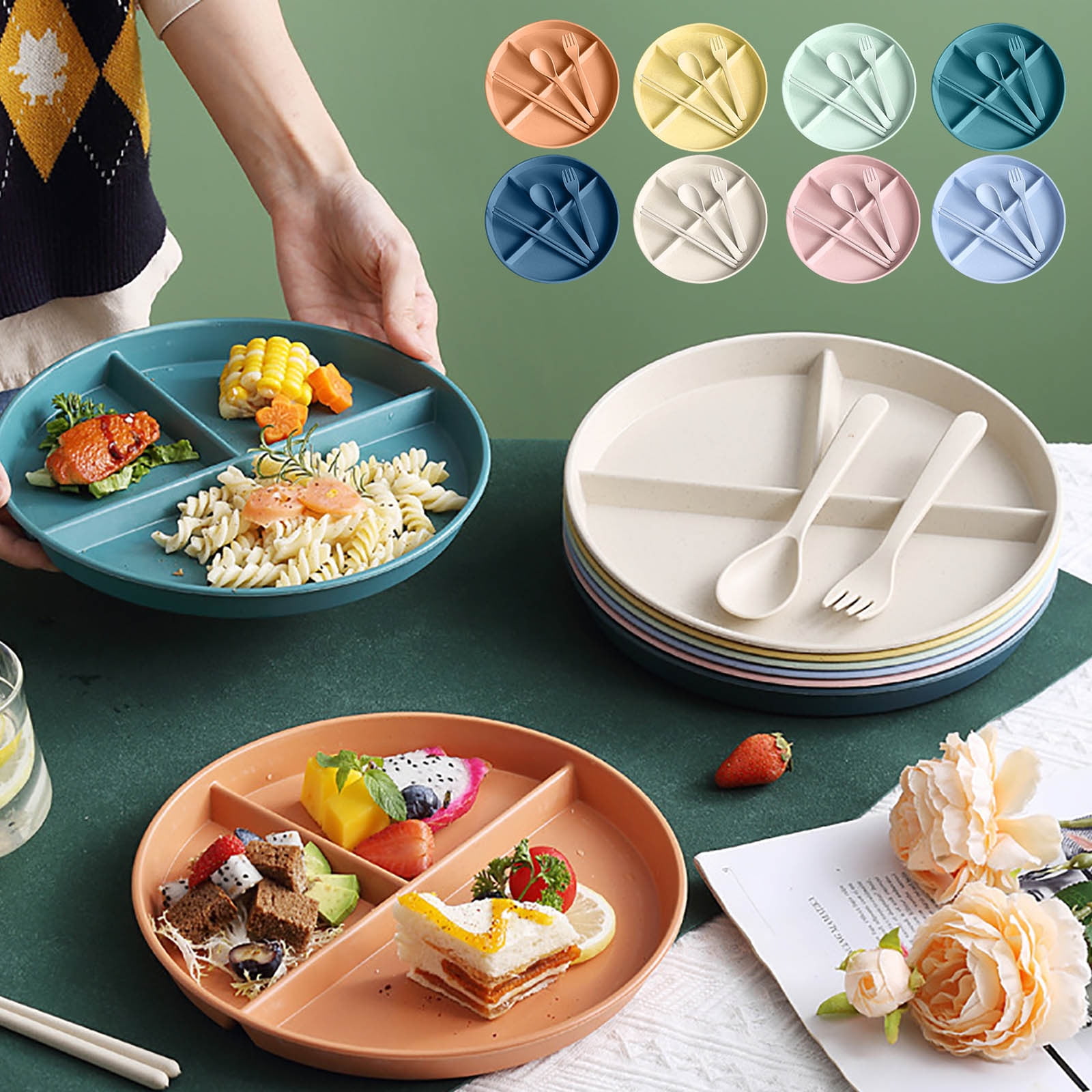 Dividing Tableware Set, 3-Piece Split Plate, Stainless Steel, Easy ...