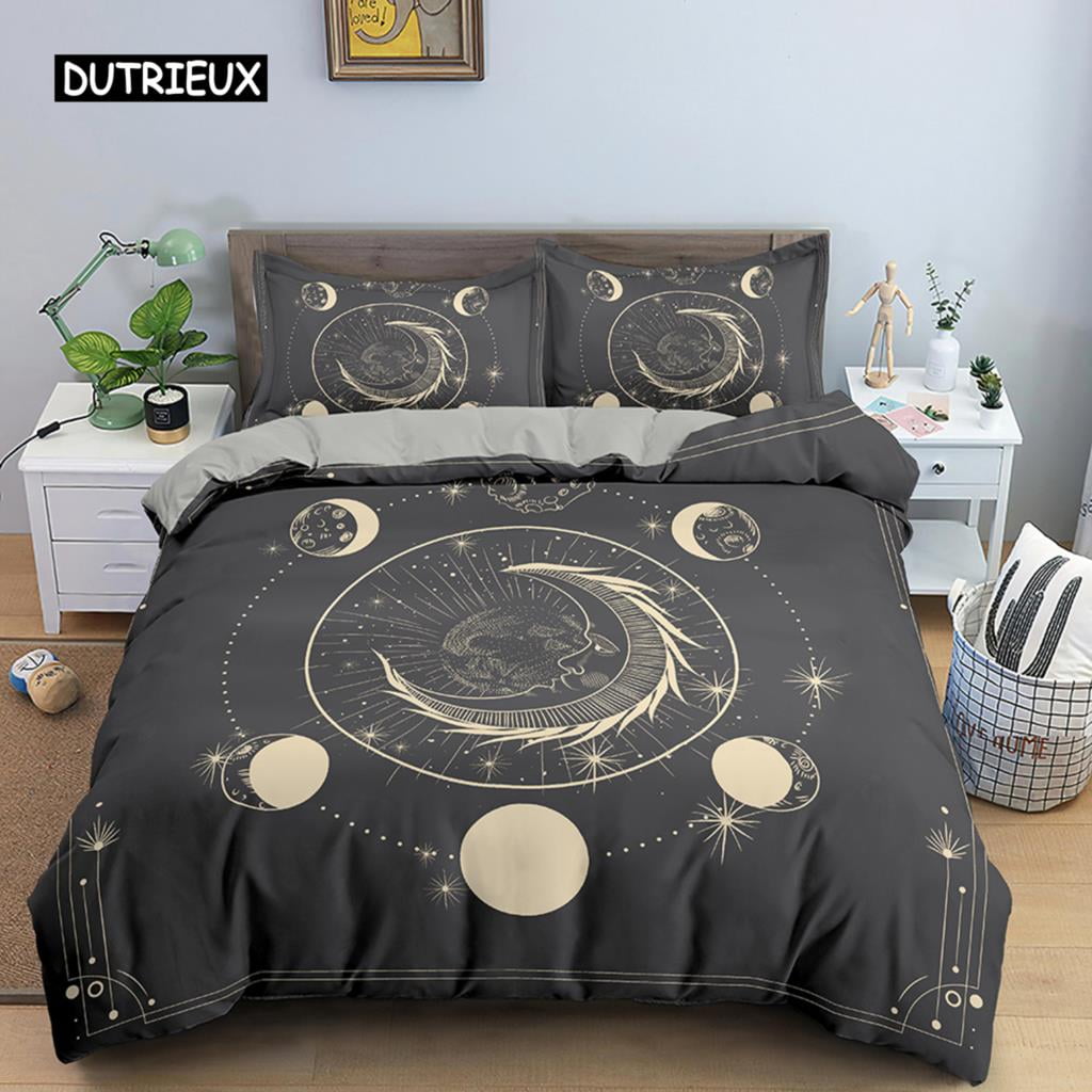 Divination Pattern Duvet Cover Set Single King Size Quilt Cover Microfiber Sun and Moon Pattern ...