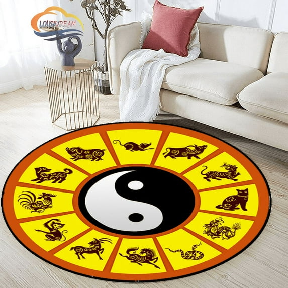 Divination Rug Yin-yang Pattern Series Round Carpet- Flower Sun and ...