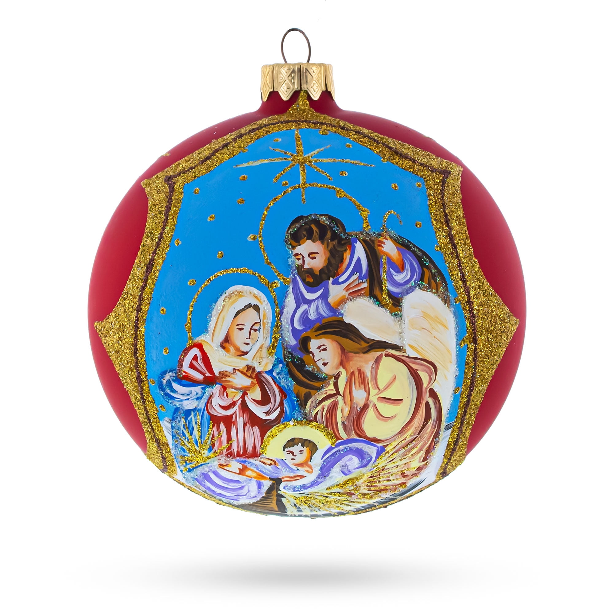 Divine Angel & Holy Family Admiring Jesus Nativity Glass Ball Christmas ...