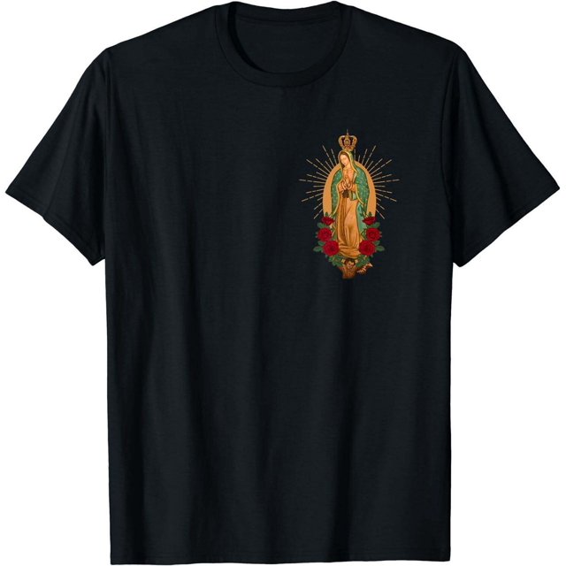 Divine Beauty: Women's Floral Pocket Tee Featuring Our Lady Virgen De ...