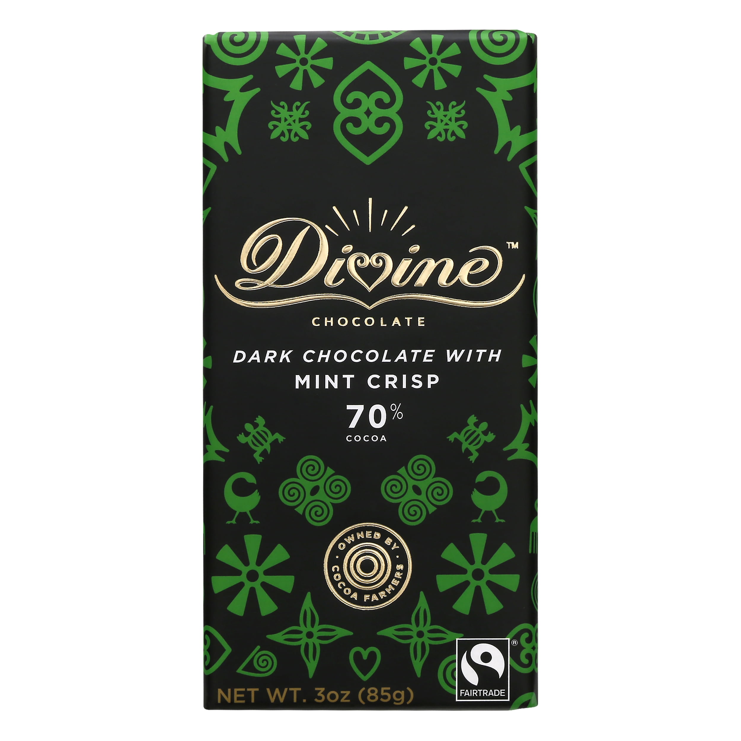 Divine Chocolate Dark Chocolate Bar with Mint Crisp 3 oz (Pack of 12 ...
