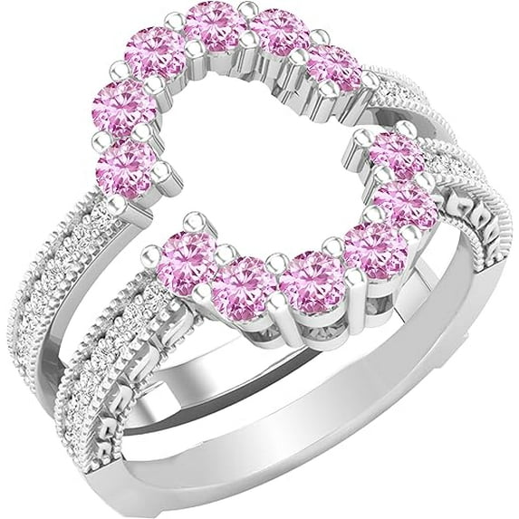 Divine Creation 14K White Gold Finish 1.60 Ct Round Cut Pink Sapphire ...