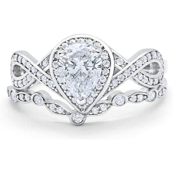 Divine Creation 14K White Gold Plated 925 Sterling Silver 2.50 Ct Pear ...