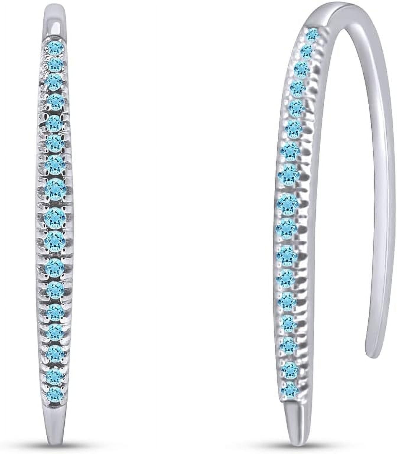 Divine Creation925 Sterling Silver 1 Ct Round Cut Aquamarine Bar Hoop Earrings For Women's 14K ...