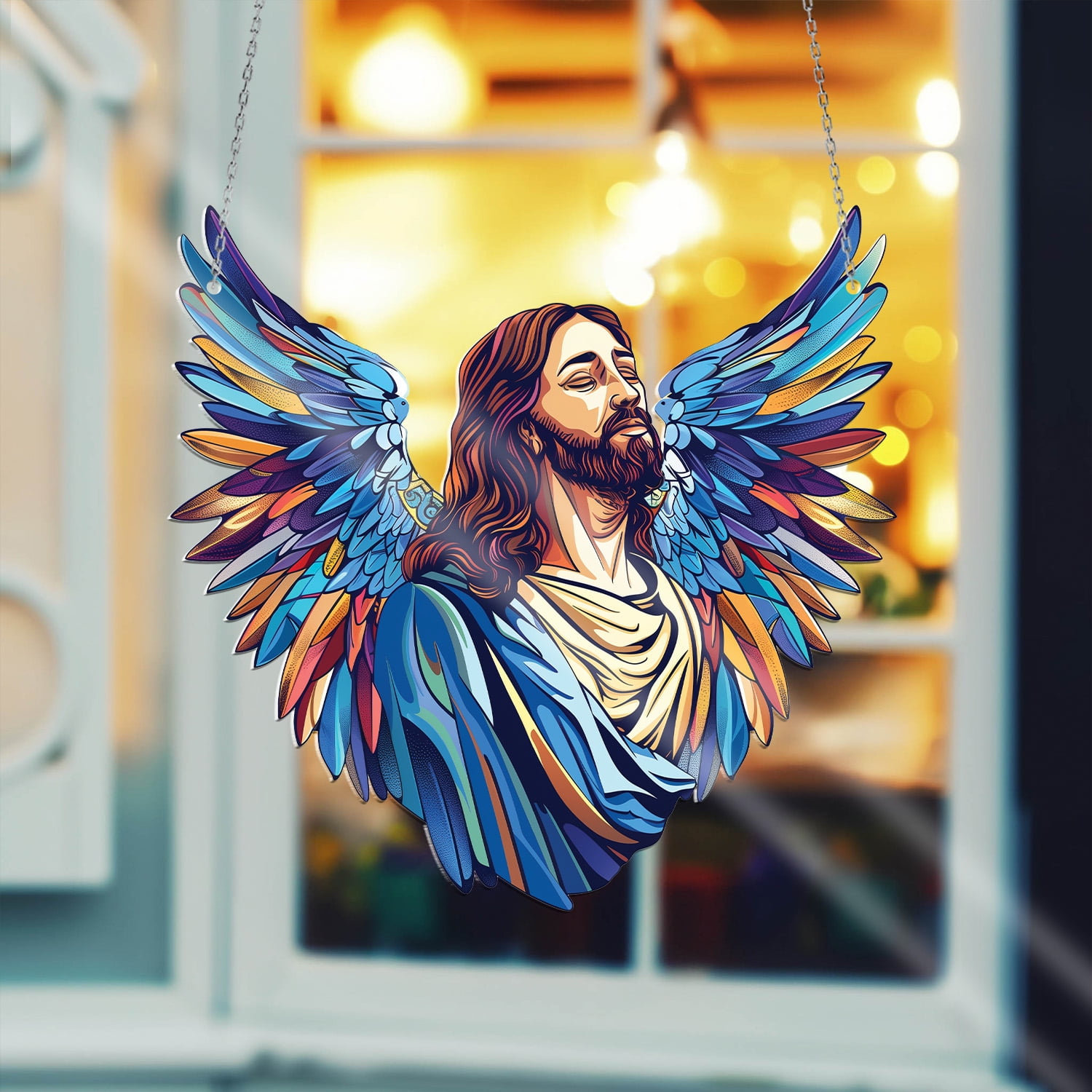 Divine Guardian: Jesus with Angel Wings Acrylic Window Hanging ...