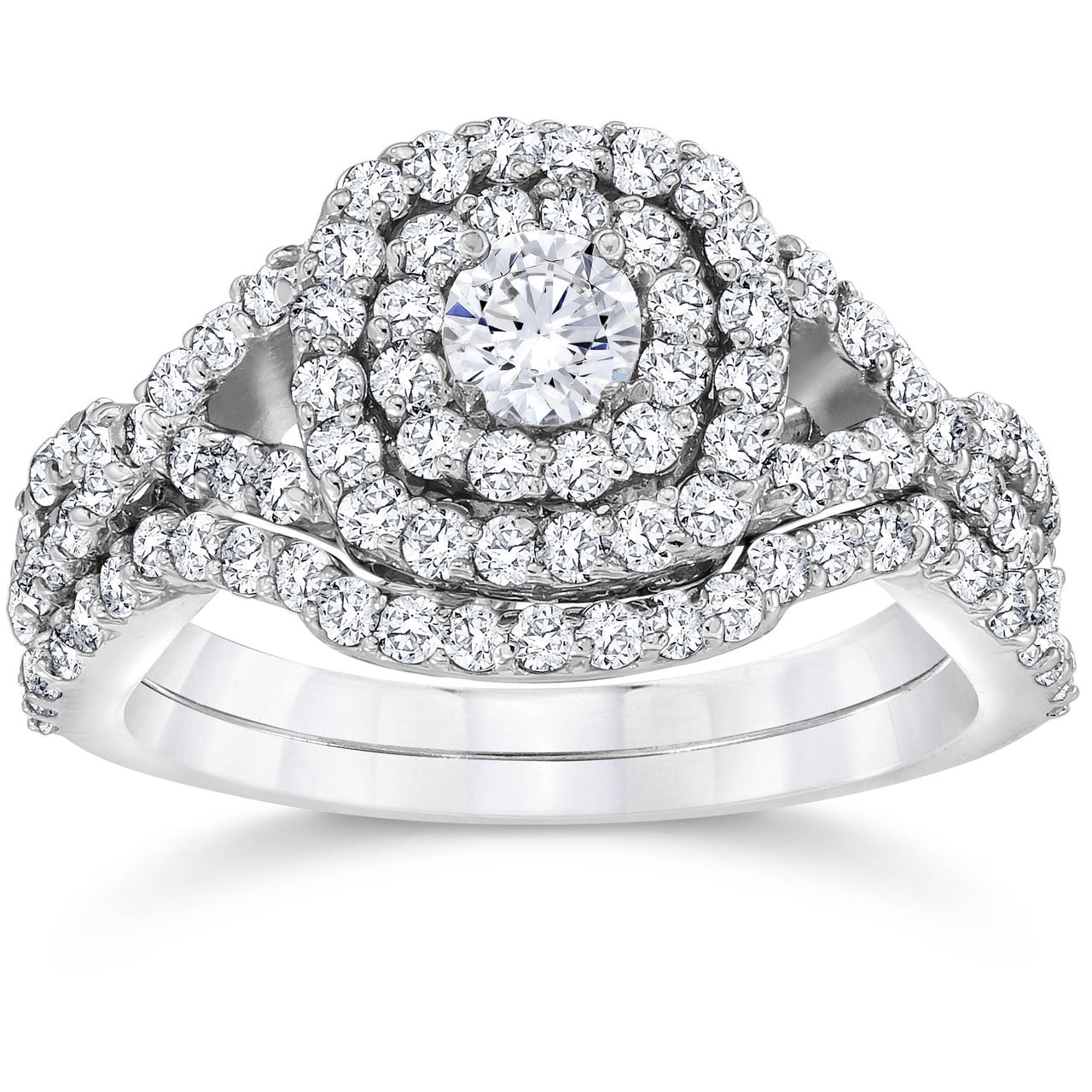 Divine Jewel 1.1 Ct Round Cut Diamond Ring for Gifts - 14K White Gold Plated Rings - Silver ...