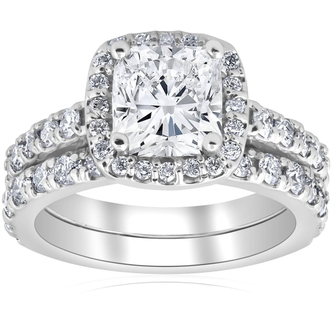 Divine Jewel 14K White Gold Plated Diamond Ring - Radiant Cut 2 Ct VVS1 ...