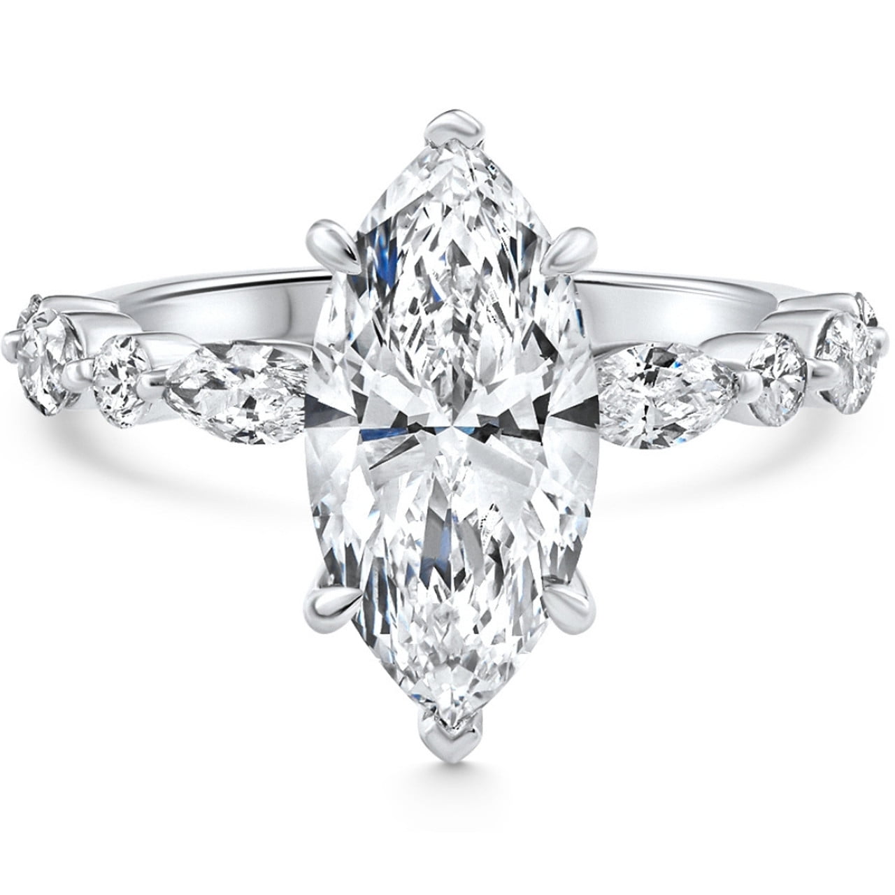Divine Jewel 14K White Gold Plated Ring for Gifts - 1.8 Ct Marquise Cut ...