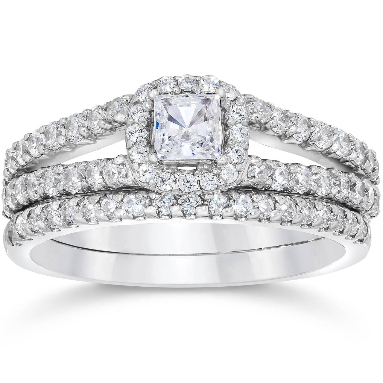 Divine Jewel 14K White Gold Plated Ring - Halo Prong Set Diamond Rings ...
