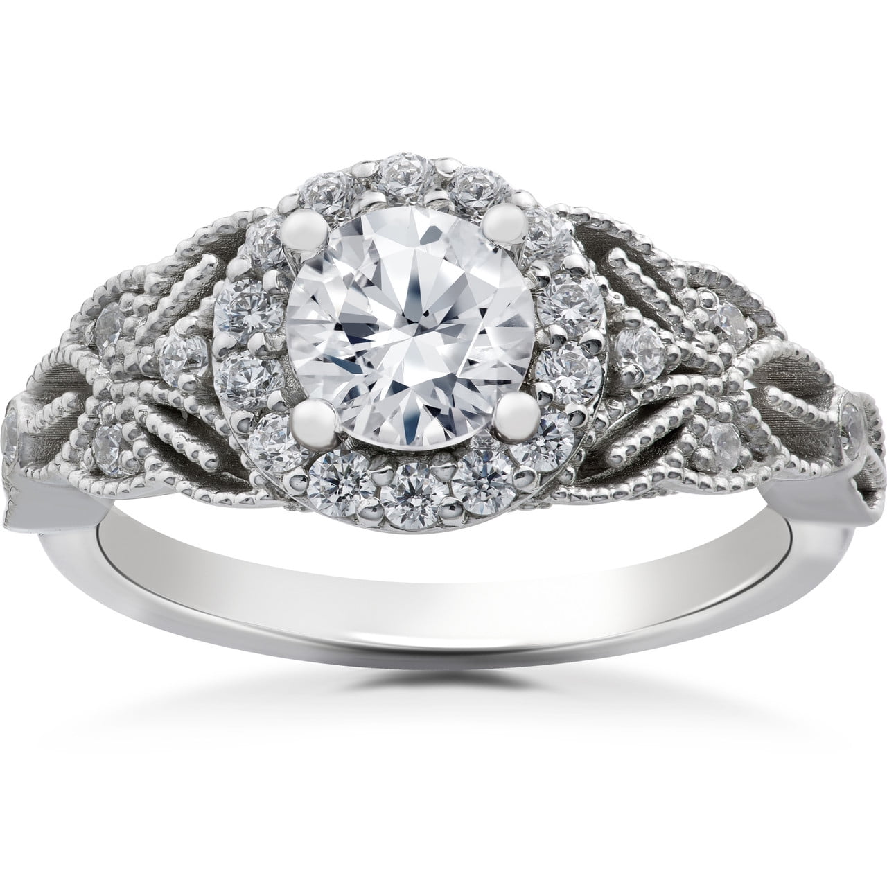 Divine Jewel 14K White Gold Plated Rings - Round Cut Excellent 1.4 Ct ...
