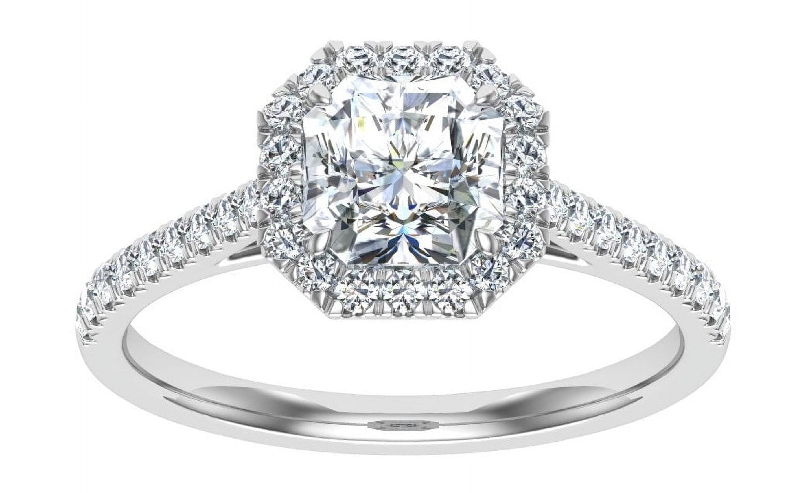 Divine Jewelry 1.6 Ct Asscher Cut Moissanite Ring - 14K White Gold Plated - Halo Setting with ...