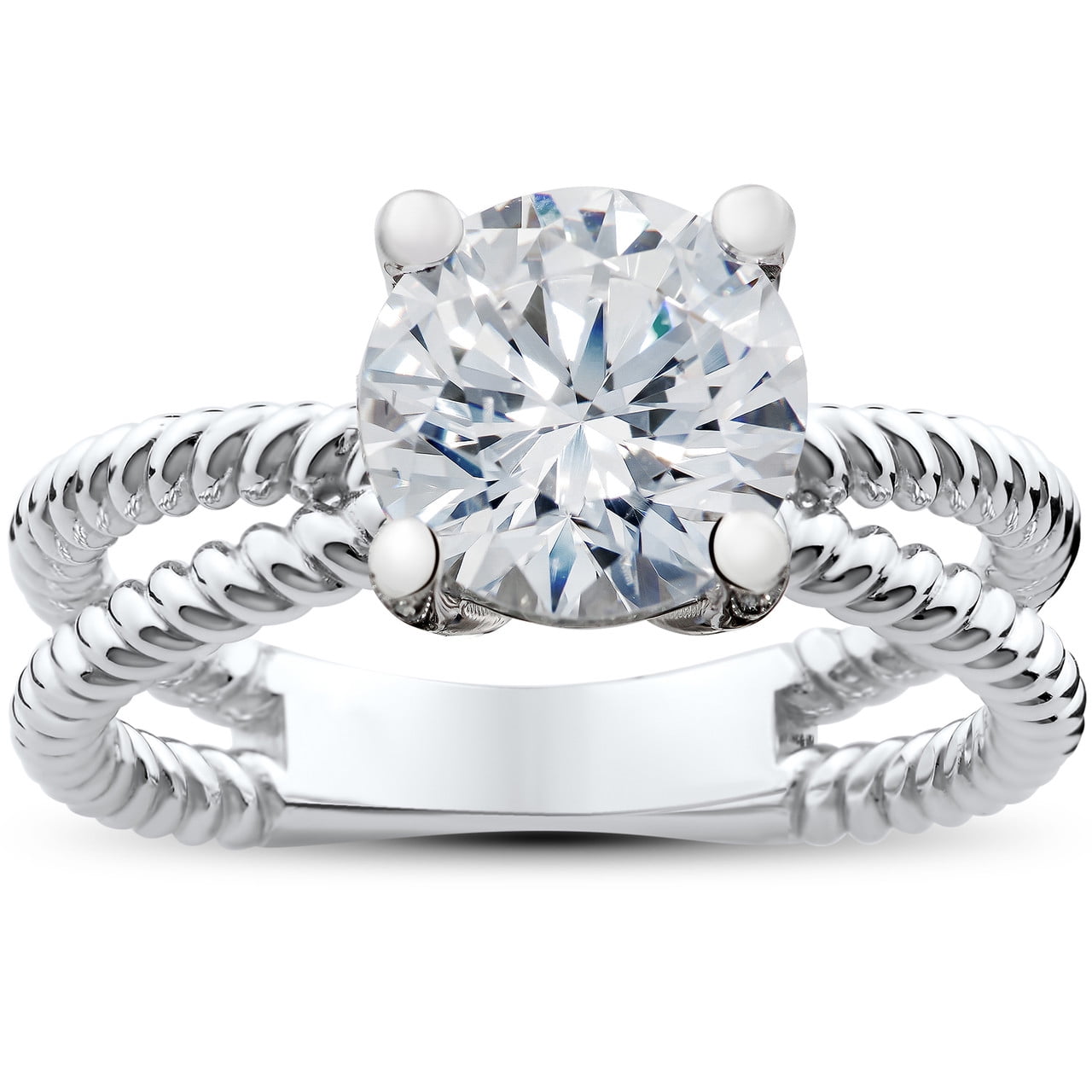 Divine Jewelry 1.97 Ct Moissanite Round Cut Engagement Ring - 14K White Gold Plated Wedding ...